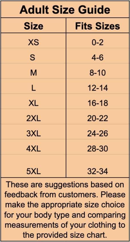 SIZE CHARTS – Spade's Boutique